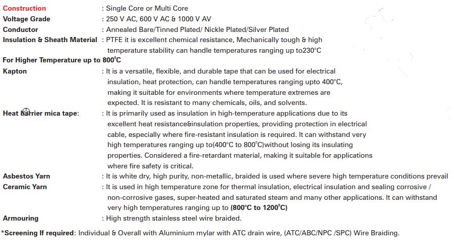 Leading manufacturer of High Temperature cable